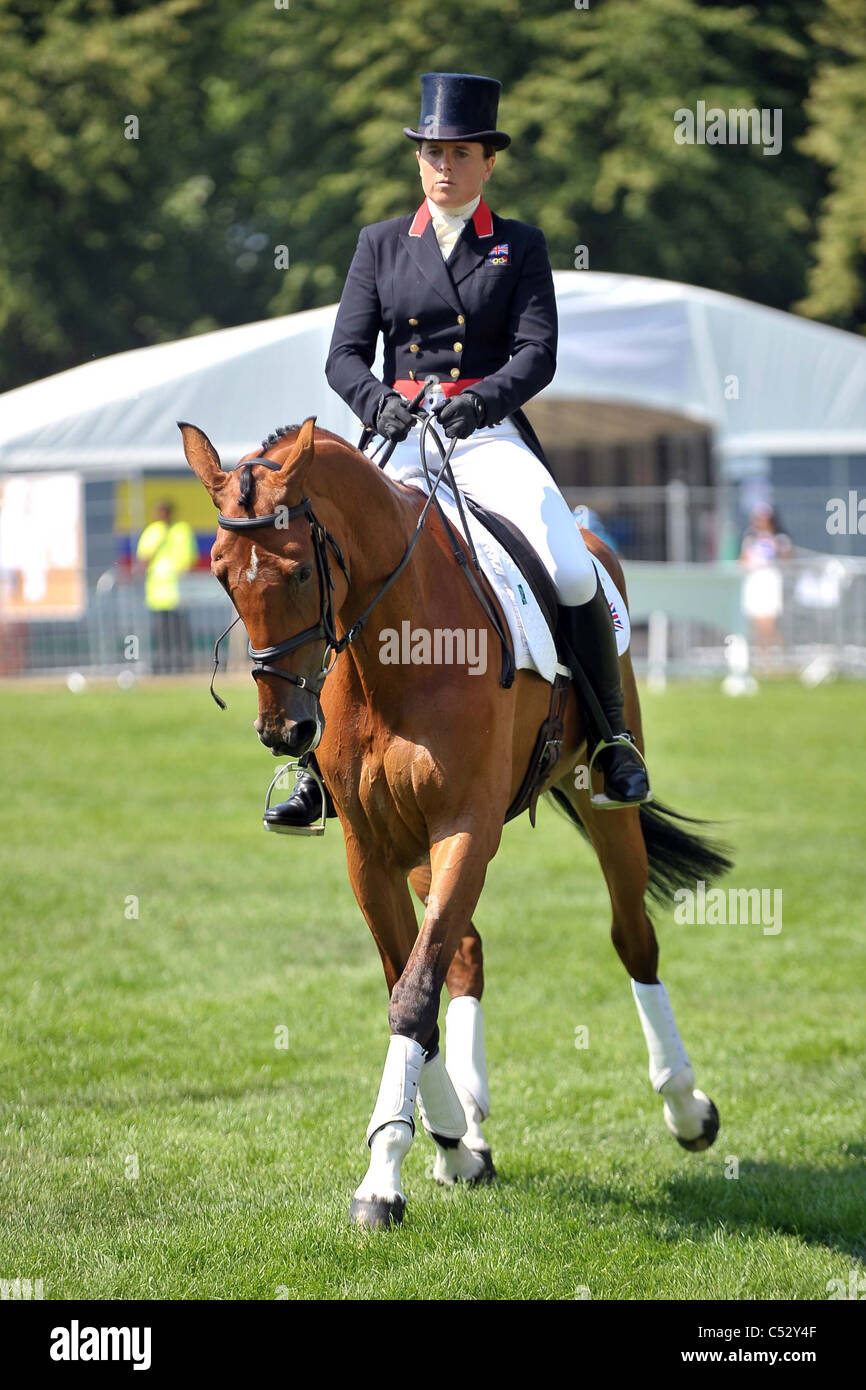 Pippa Funnell riding Billy Shannon (Great Britain) in the warm-up area ...