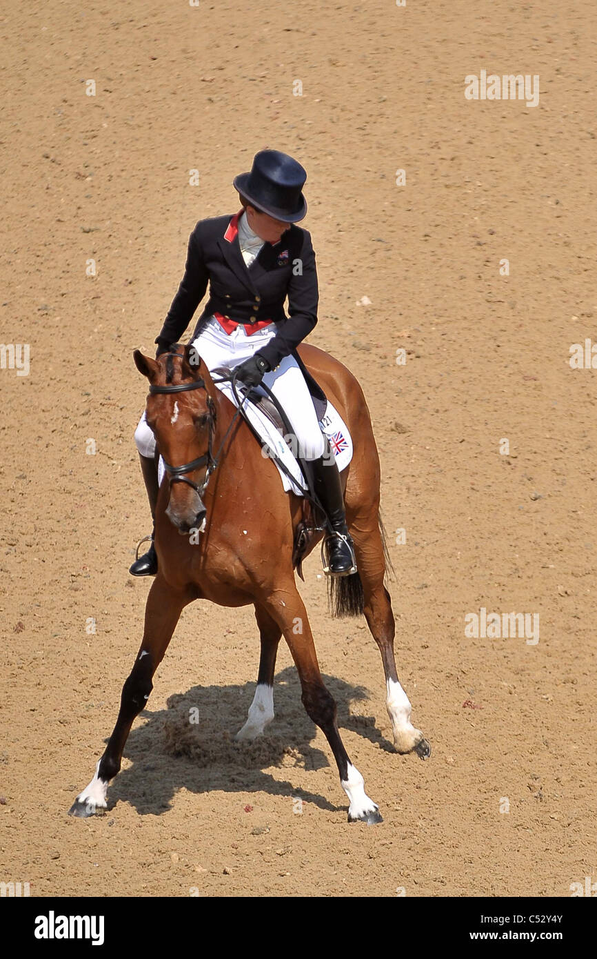 Pippa Funnell riding Billy Shannon (Great Britain) spooks at something ...