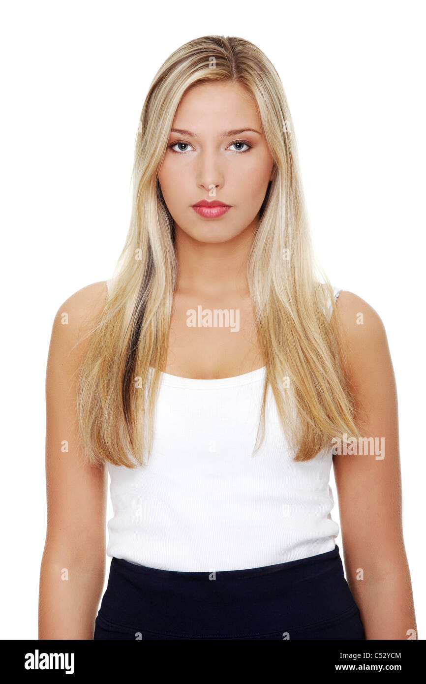 Portrait Of A Young Business Woman Standing Against White Background