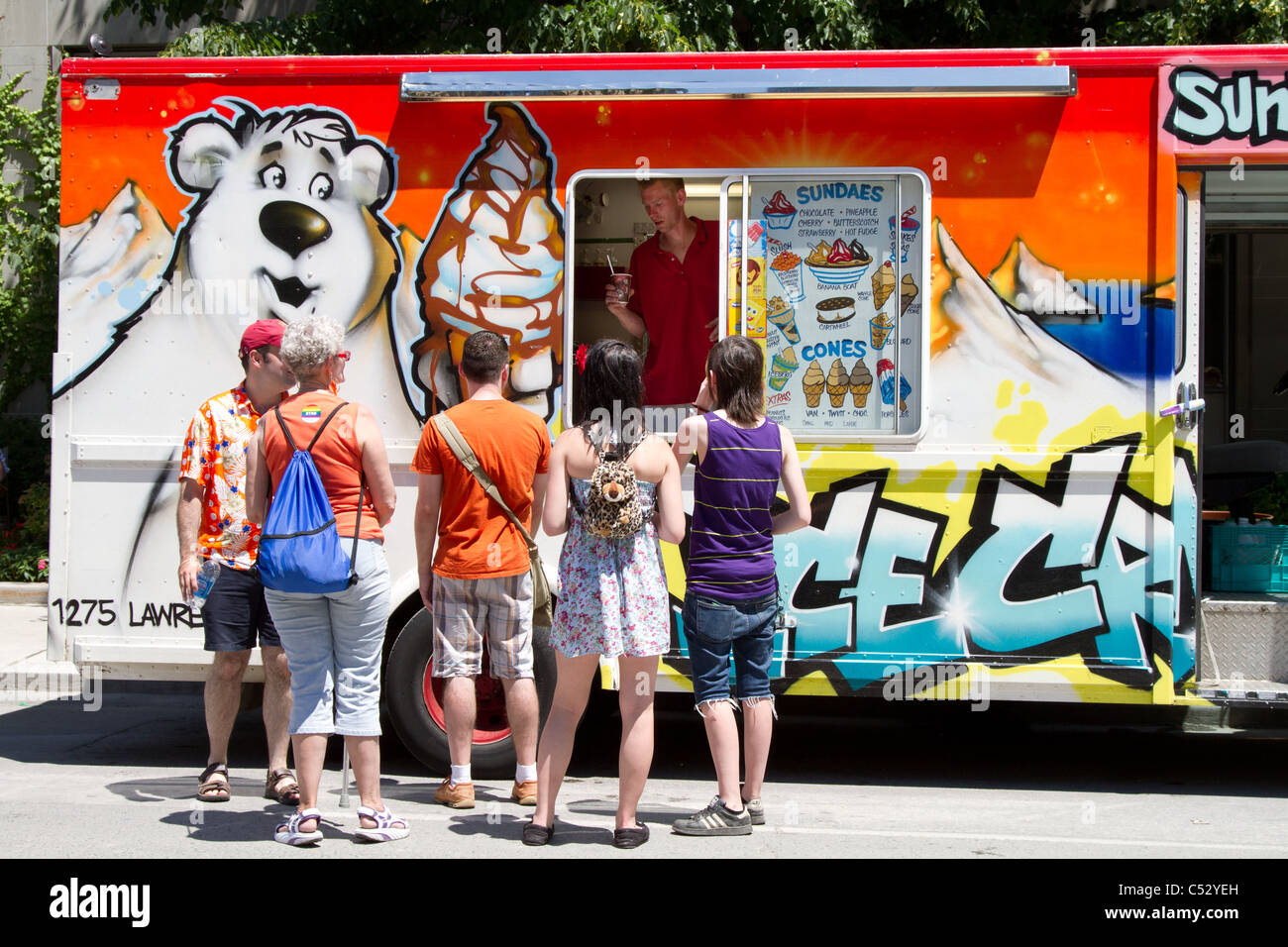 customer "line up" "ice cream" "icecream" van Stock Photo - Alamy