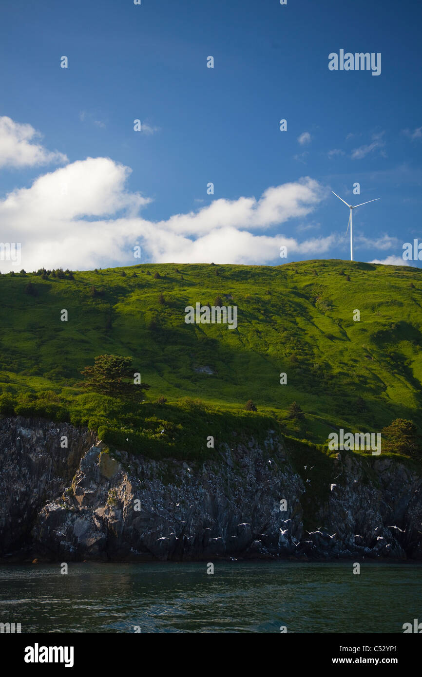 Pillar Mountain Wind Project wind turbines stand on Pillar Mountain on ...