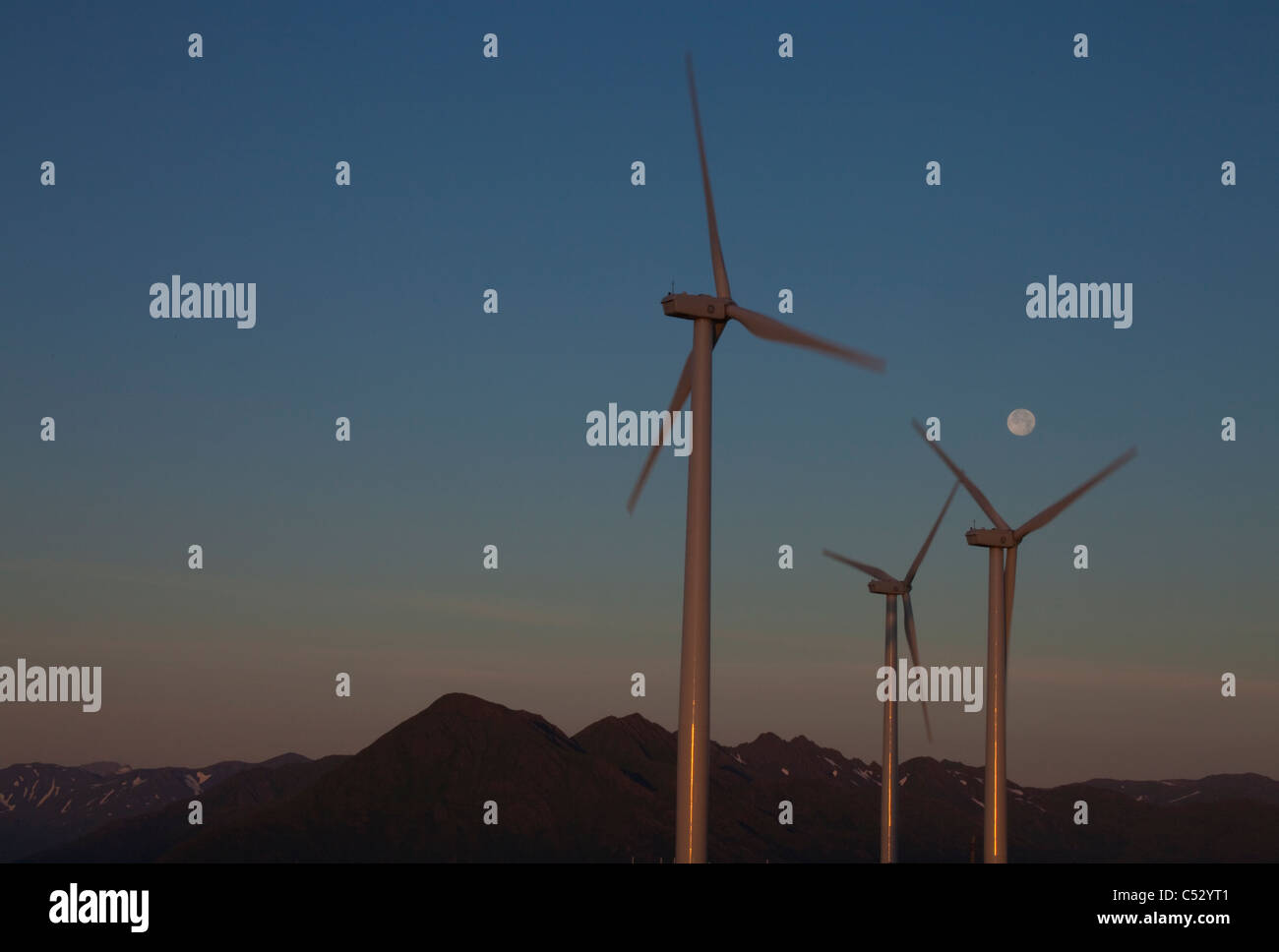 Pillar Mountain Wind Project wind turbines on Pillar Mountain at dawn ...