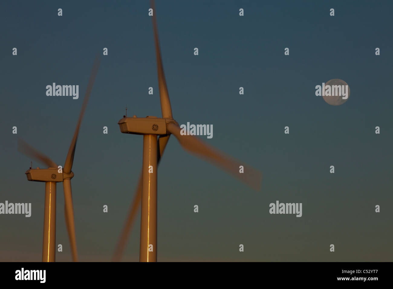 Pillar Mountain Wind Project wind turbines on Pillar Mountain at dawn ...
