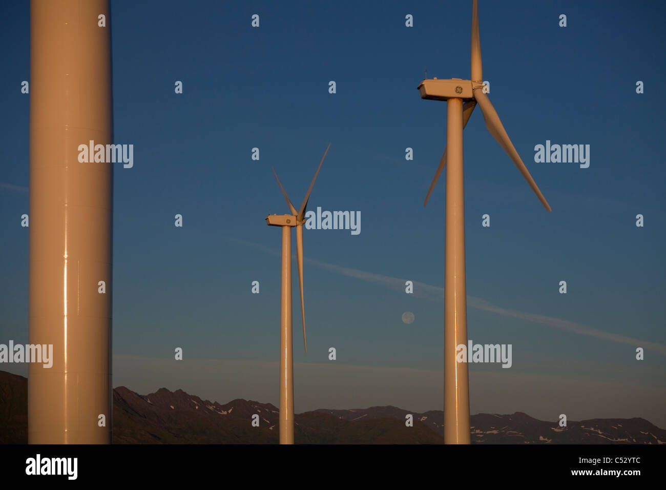 Pillar Mountain Wind Project wind turbines on Pillar Mountain at dawn ...