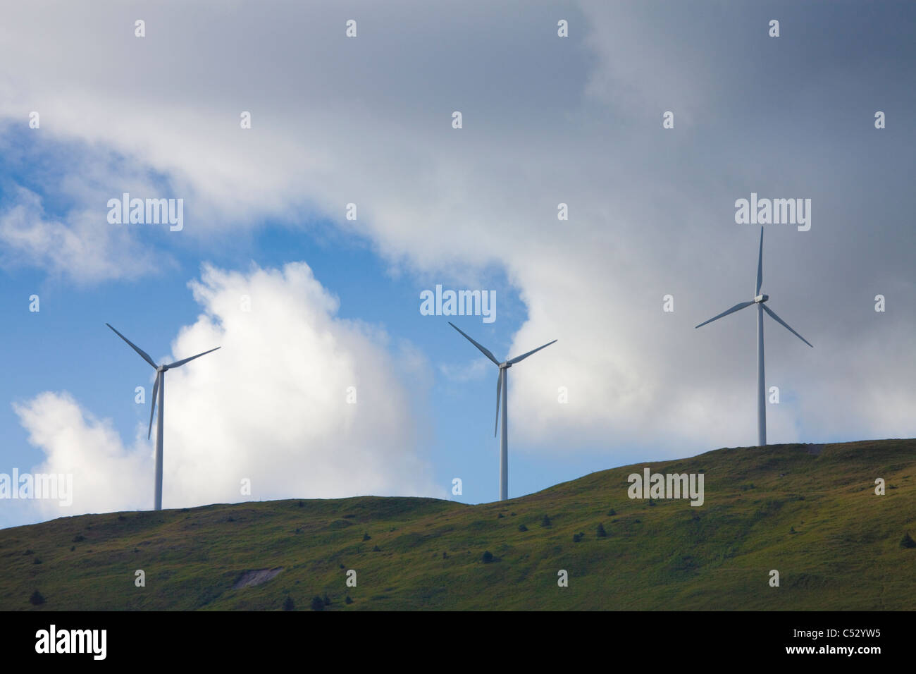 Pillar Mountain Wind Project wind turbines stand on Pillar Mountain on ...