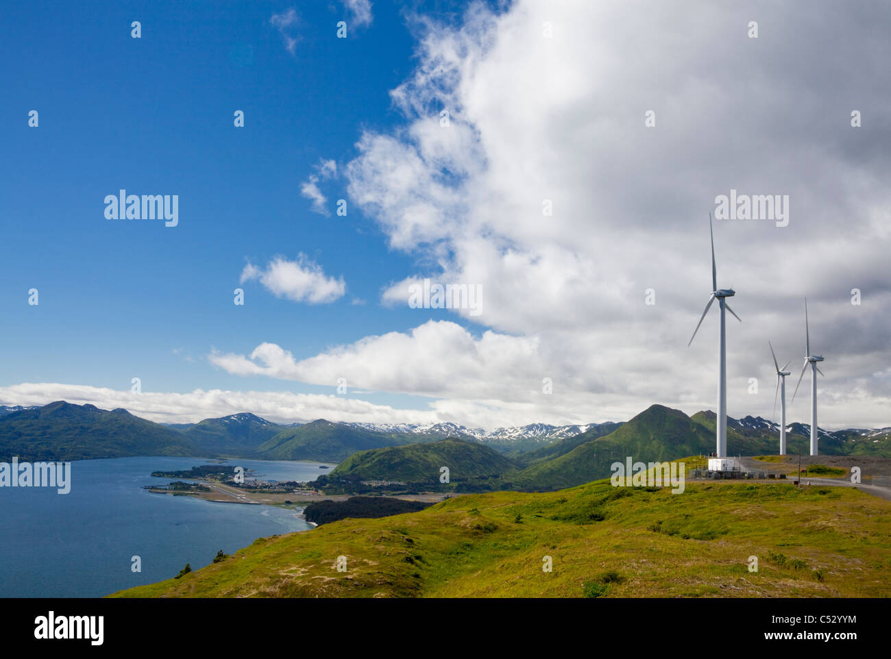 Wind turbines on Pillar Mountain for the Pillar Mountain Wind Project ...