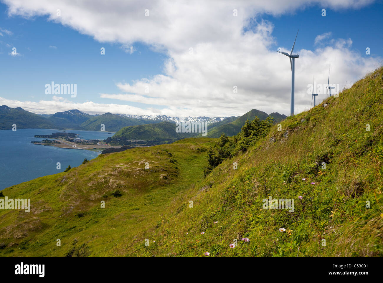 Wind turbines on Pillar Mountain for the Pillar Mountain Wind Project ...