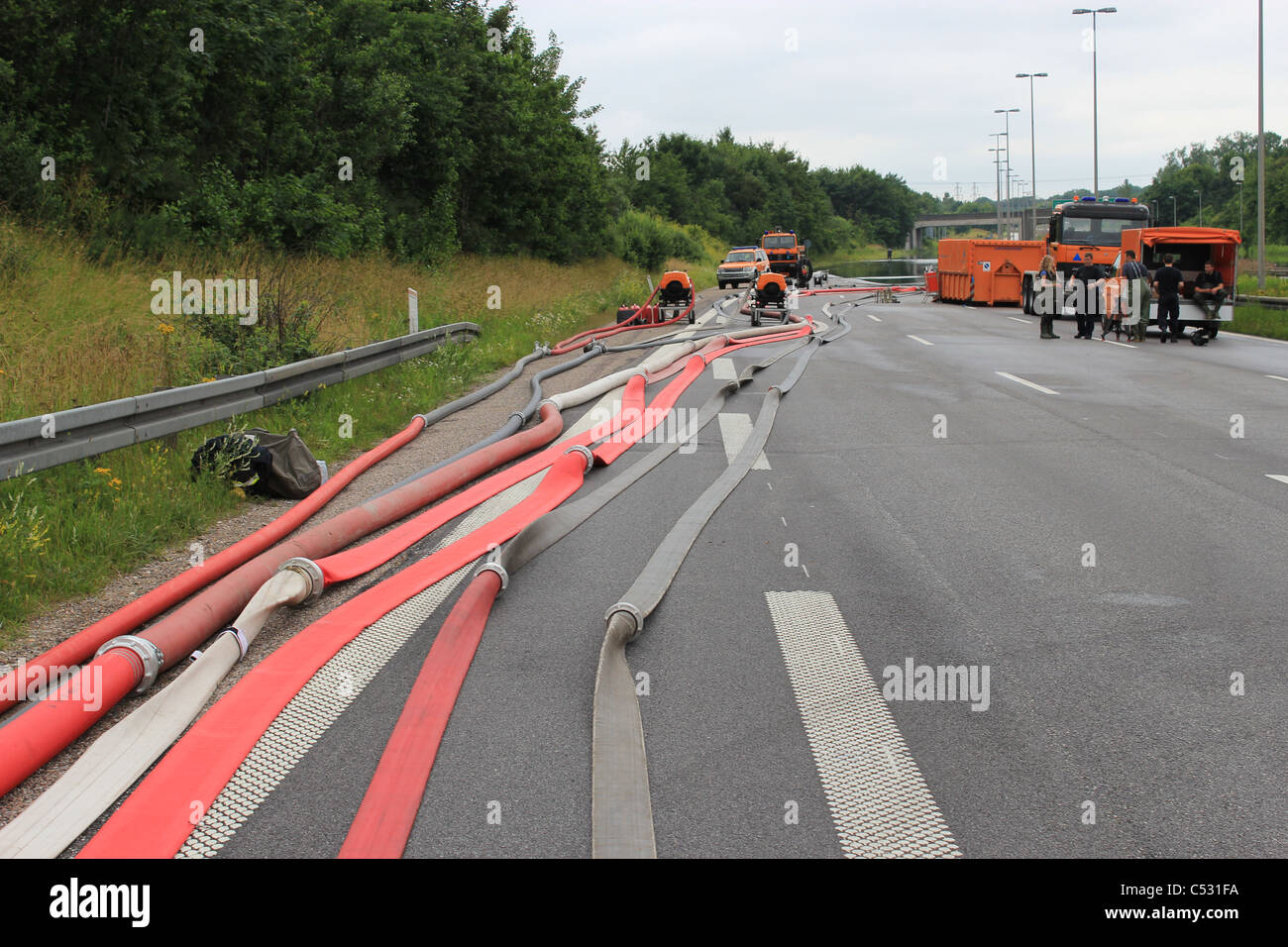 Rescue work going on at Amager motorway which was under water after ...