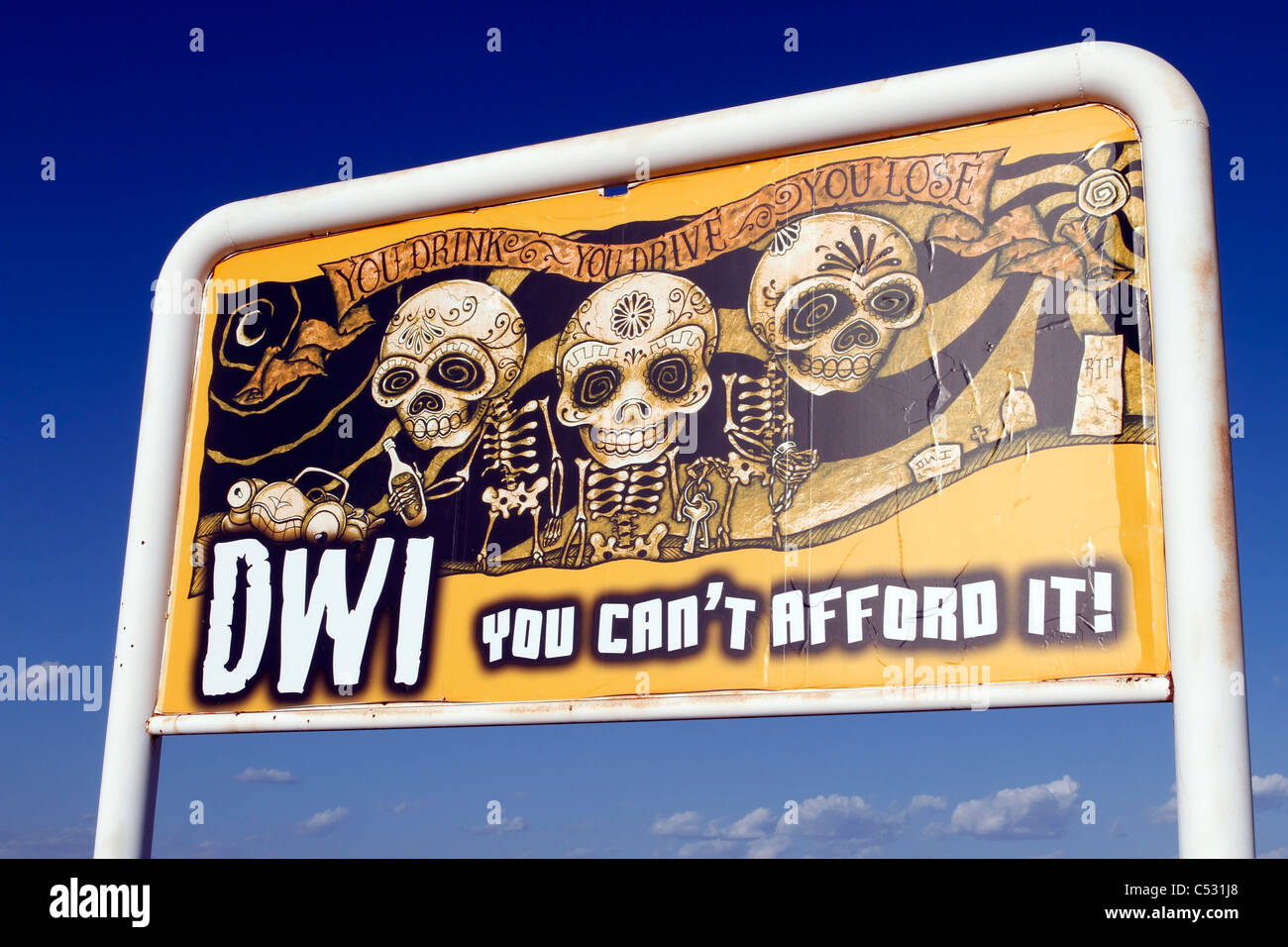 Roadside advertisement against drinking and driving in rural New Mexico ...