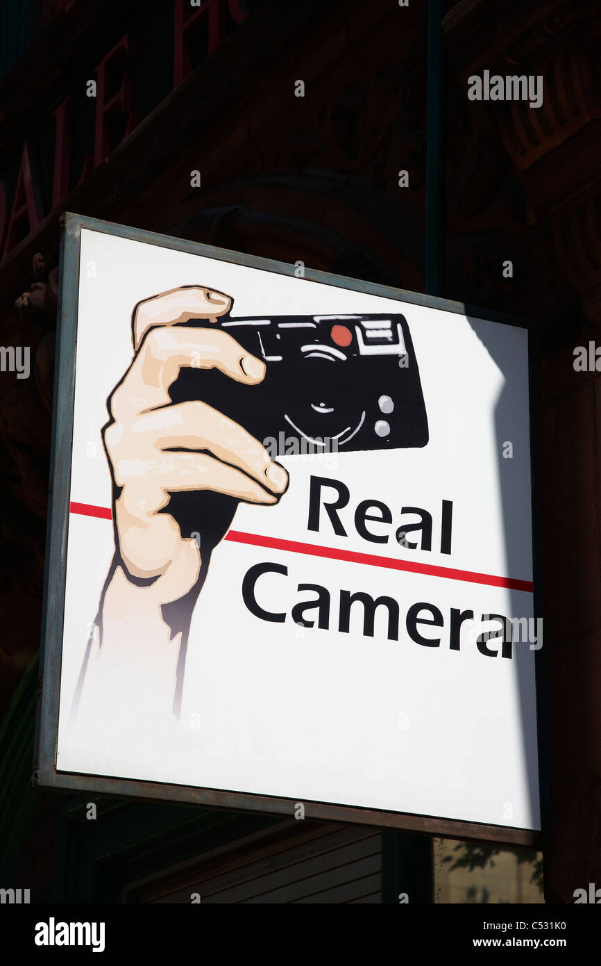 Real camera shop sign in Manchester UK Stock Photo - Alamy