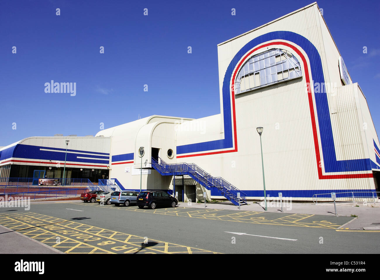 Rhyl Sun Centre and Pavilion Theatre on the promenade in the seaside ...
