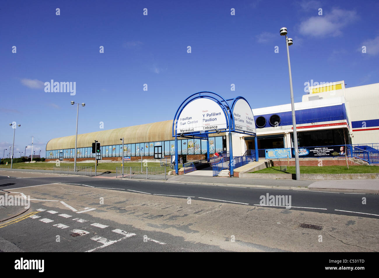 Rhyl Sun Centre and Pavilion Theatre on the promenade in the seaside ...
