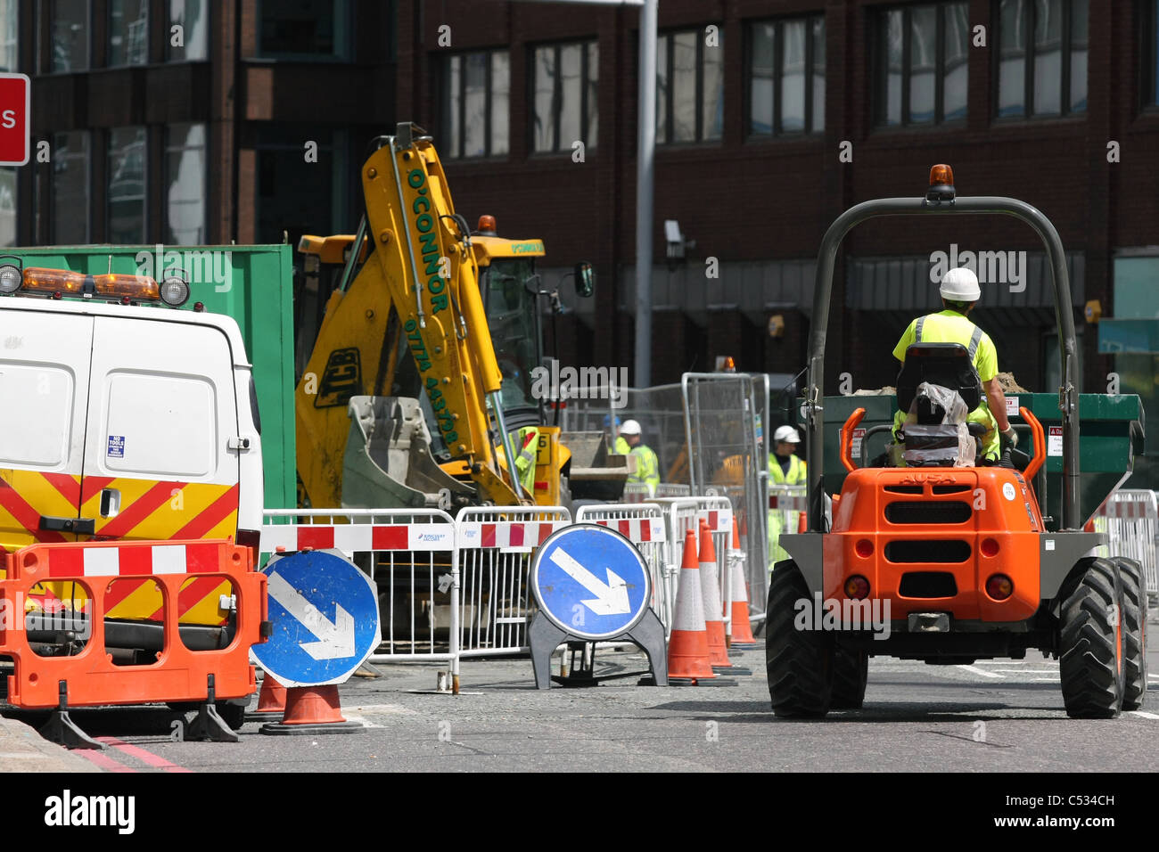 A view of roadworks in Borough High Street, London, England, where ...