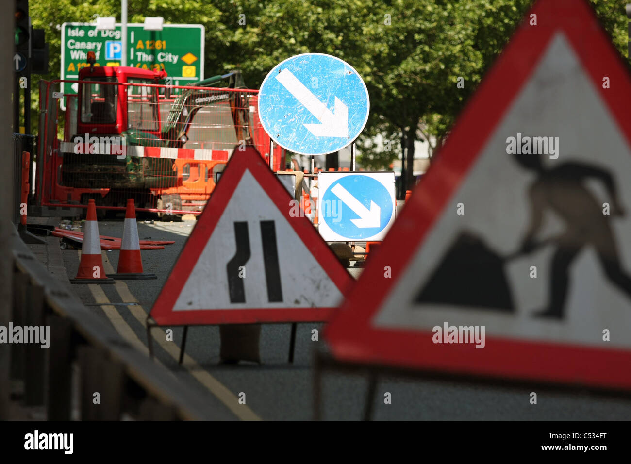 Roadworks signs in roadworks in London, England Stock Photo - Alamy