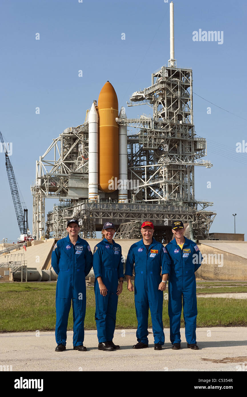 The STS-135 crew members stand for a photograph NASA Kennedy Space ...