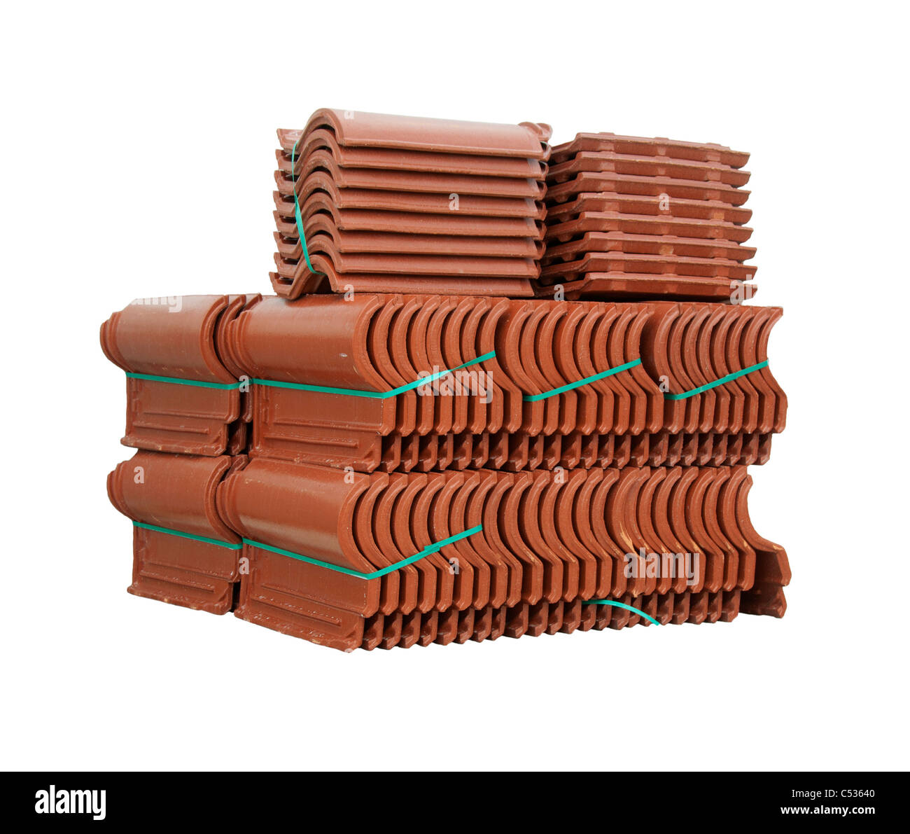 Pile of roofing tiles packaged. Isolated on white Stock Photo - Alamy