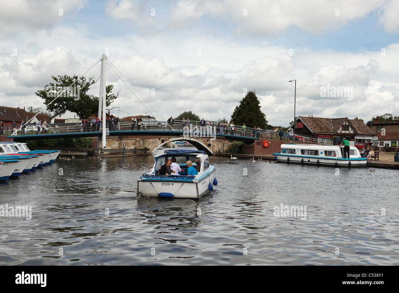 Wroxham Bridge from the River Bure, Norfolk Broads National Park, UK ...