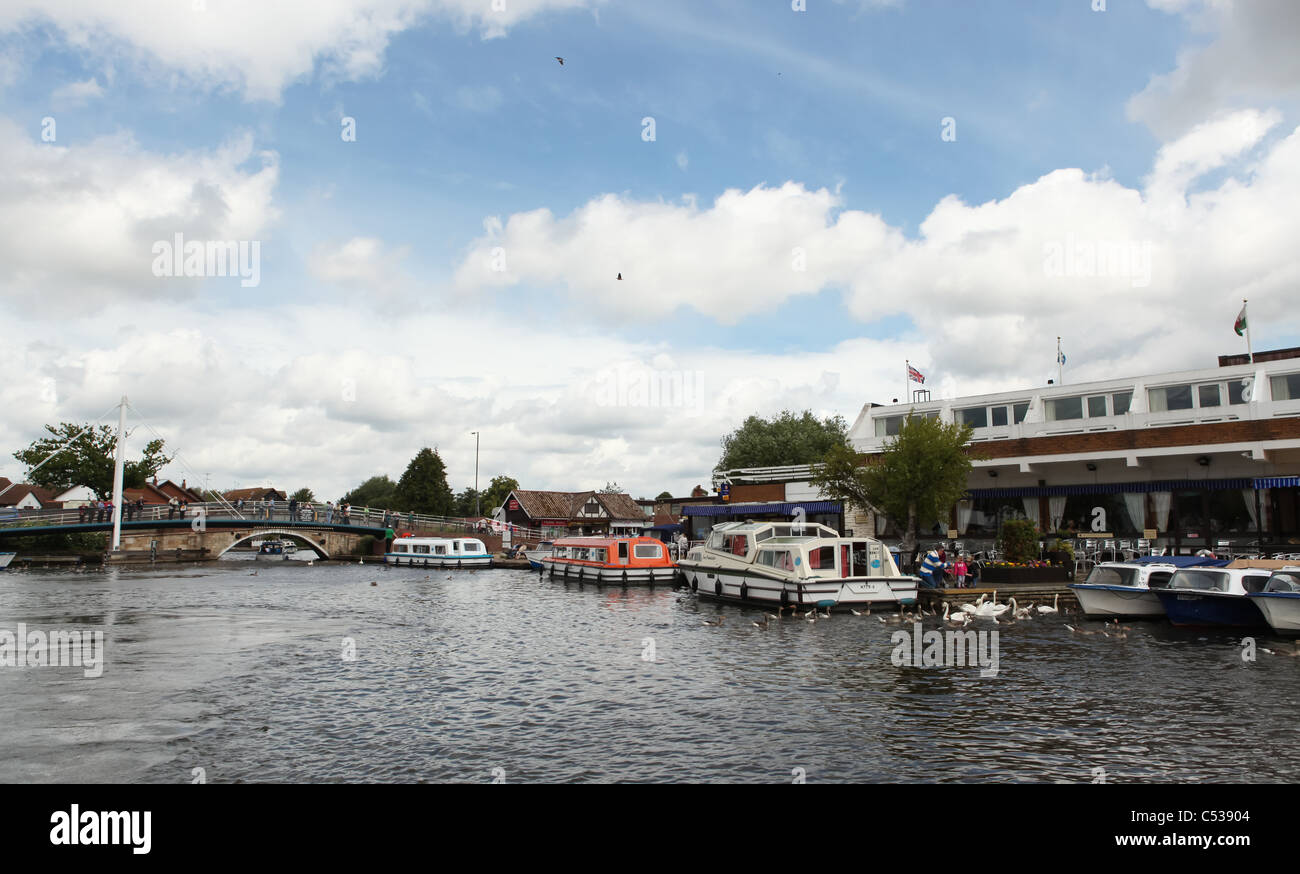 Wroxham Bridge from the River Bure, Norfolk Broads National Park, UK ...
