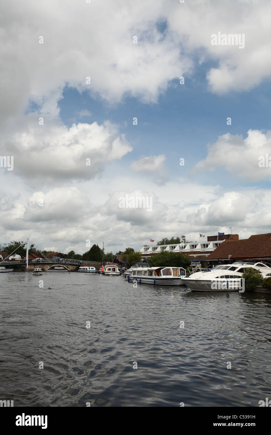 Wroxham Bridge from the River Bure, Norfolk Broads National Park, UK ...