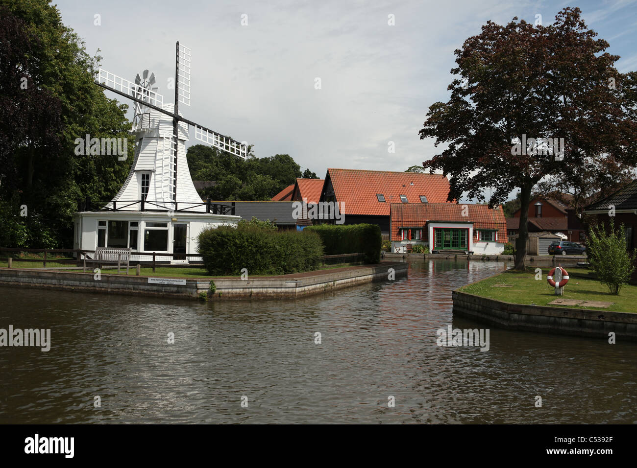 White windmill holiday cottage in Horning, Norfolk Broads, UK Stock ...