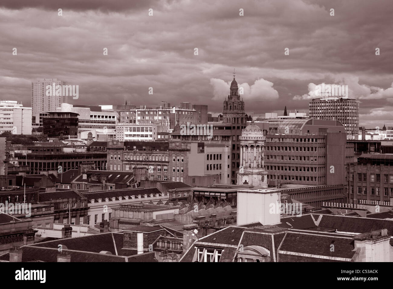 Glasgow Cityscape in Sepia Black and White Tone Stock Photo - Alamy