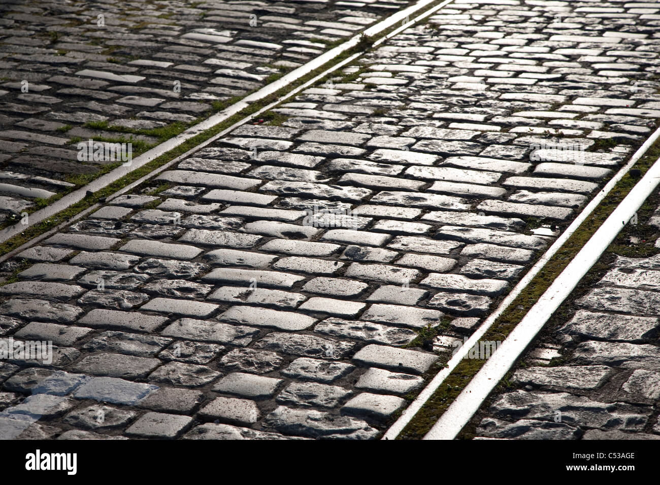 Tram Tracks on Cobbles Stock Photo - Alamy