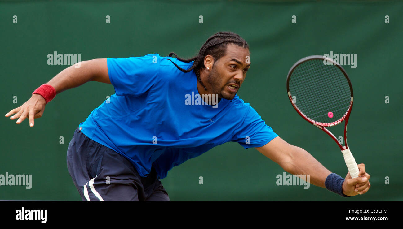 Rudy Coco playing at AEGON GB Pro-Series at The Northern Tennis Club ...