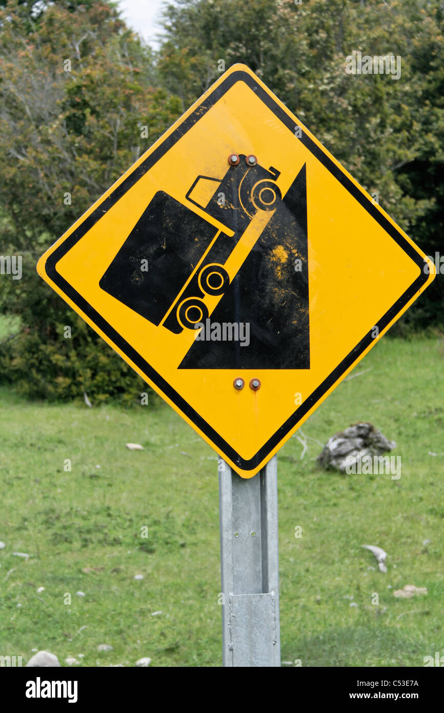 Traffic sign, slope, Carretera Austral, Chile, South America Stock ...