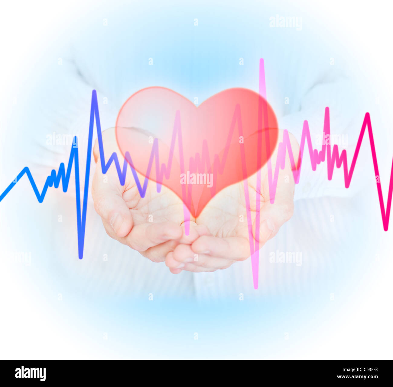 Hands, heart and pulse. Health insurance concept Stock Photo - Alamy