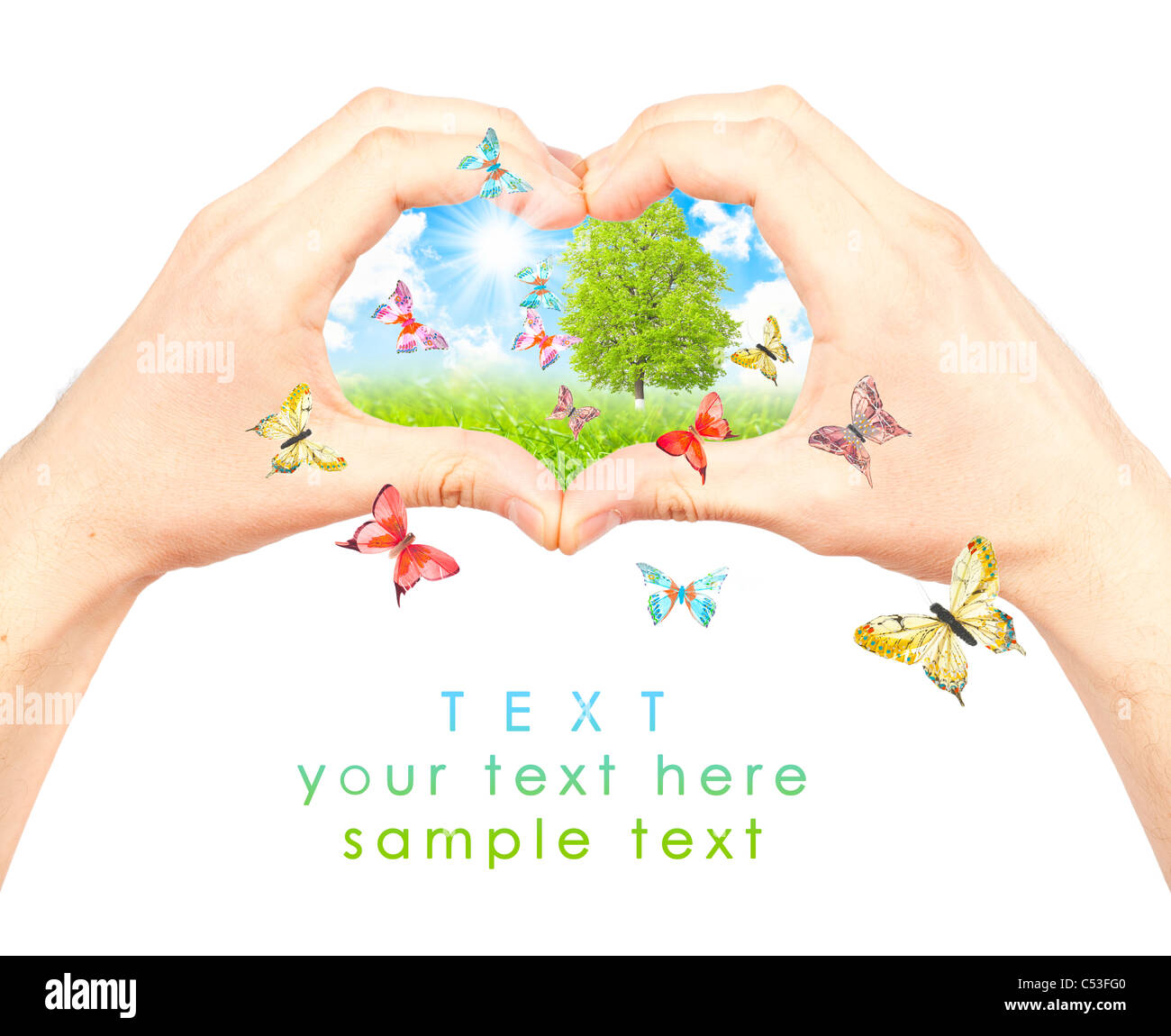 Human hand and nature. Symbol of the environment. Collage Stock Photo ...