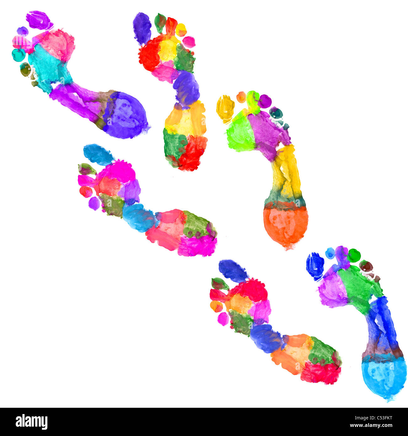 Multi Colored footprints on white background Stock Photo - Alamy