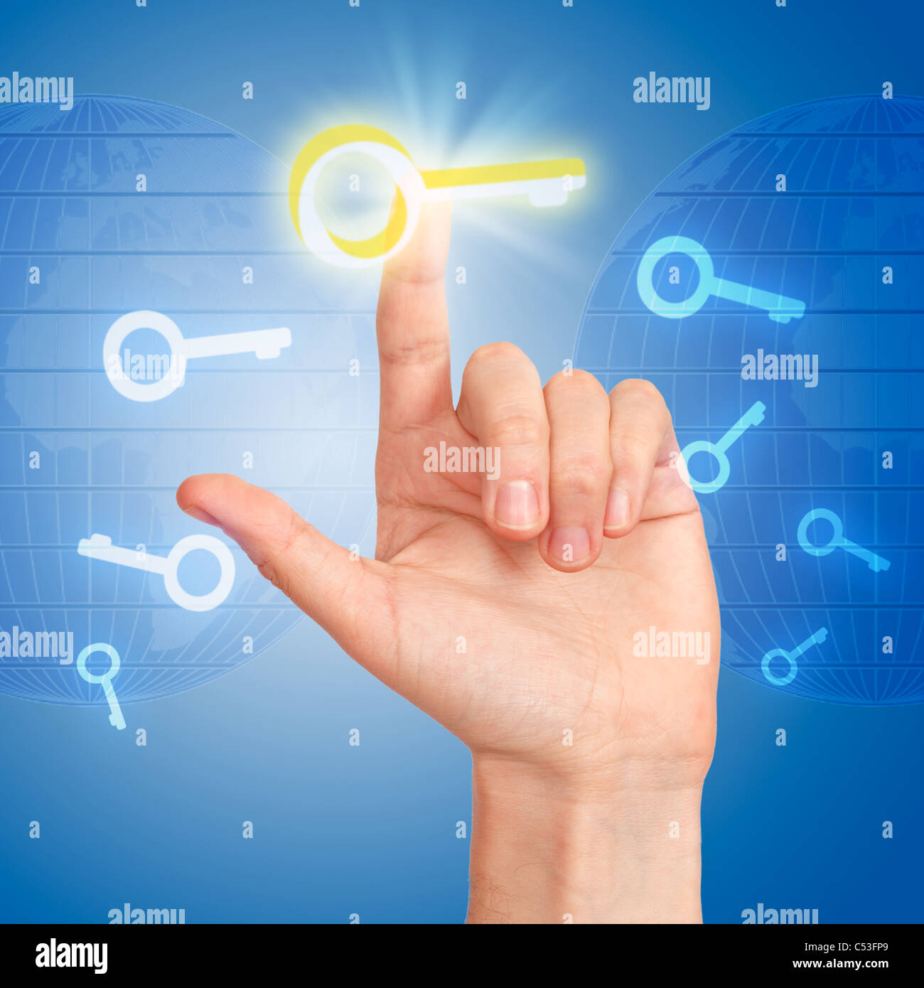 Hand of man pressing "Key" button Stock Photo - Alamy
