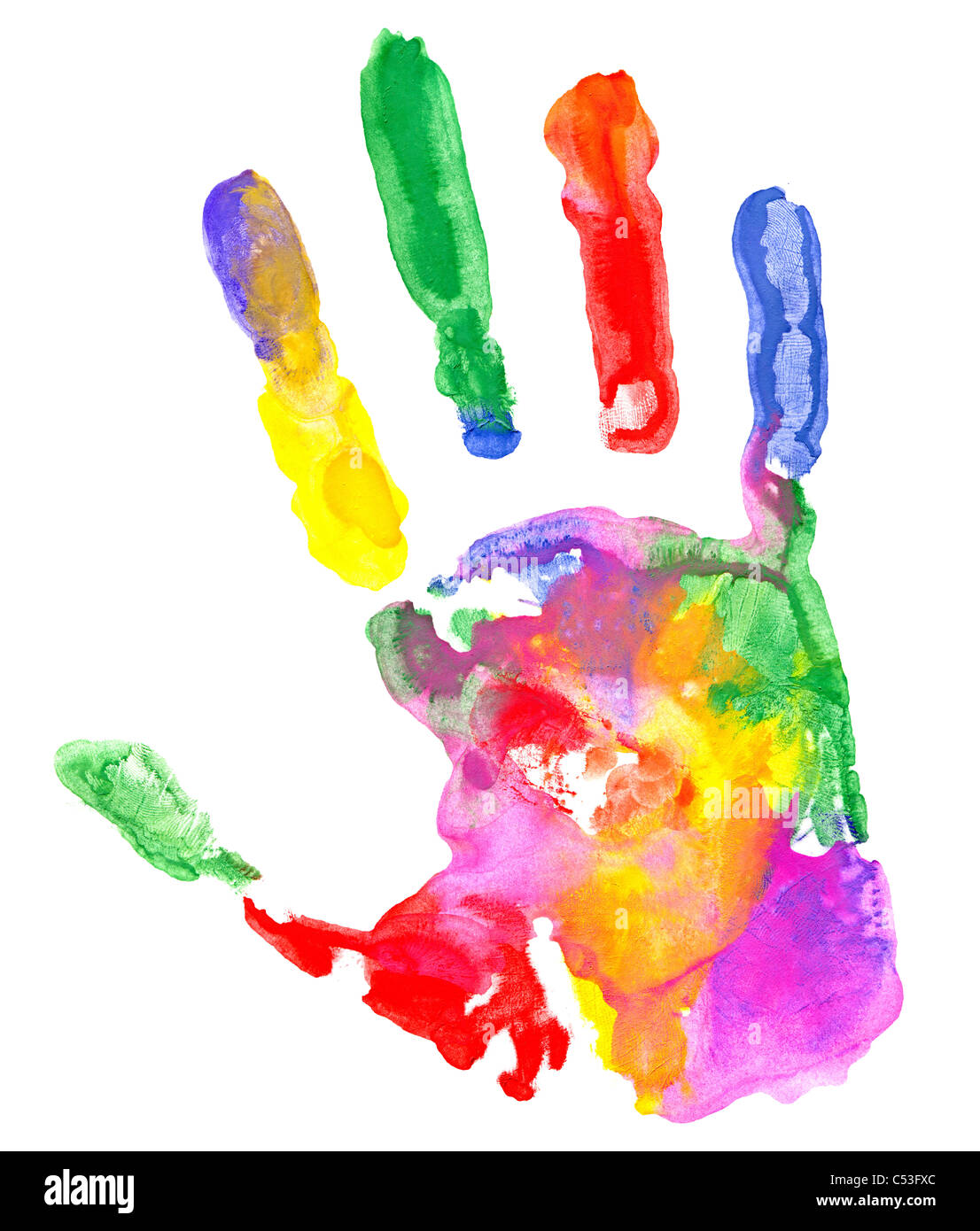 Close up of colored hand print on white background Stock Photo - Alamy