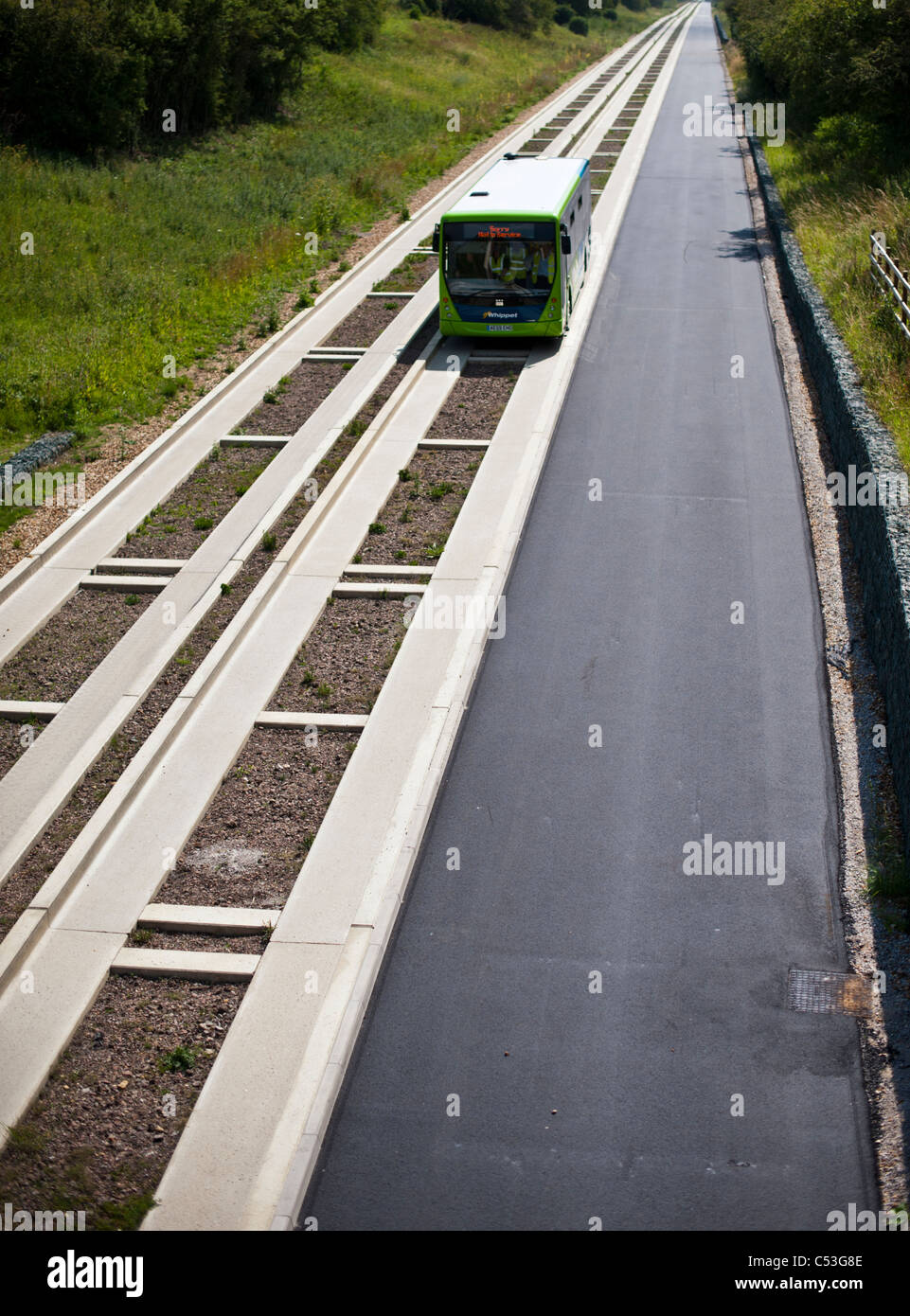 Guided bus on new guided busway running from Cambridge to St Ives ...