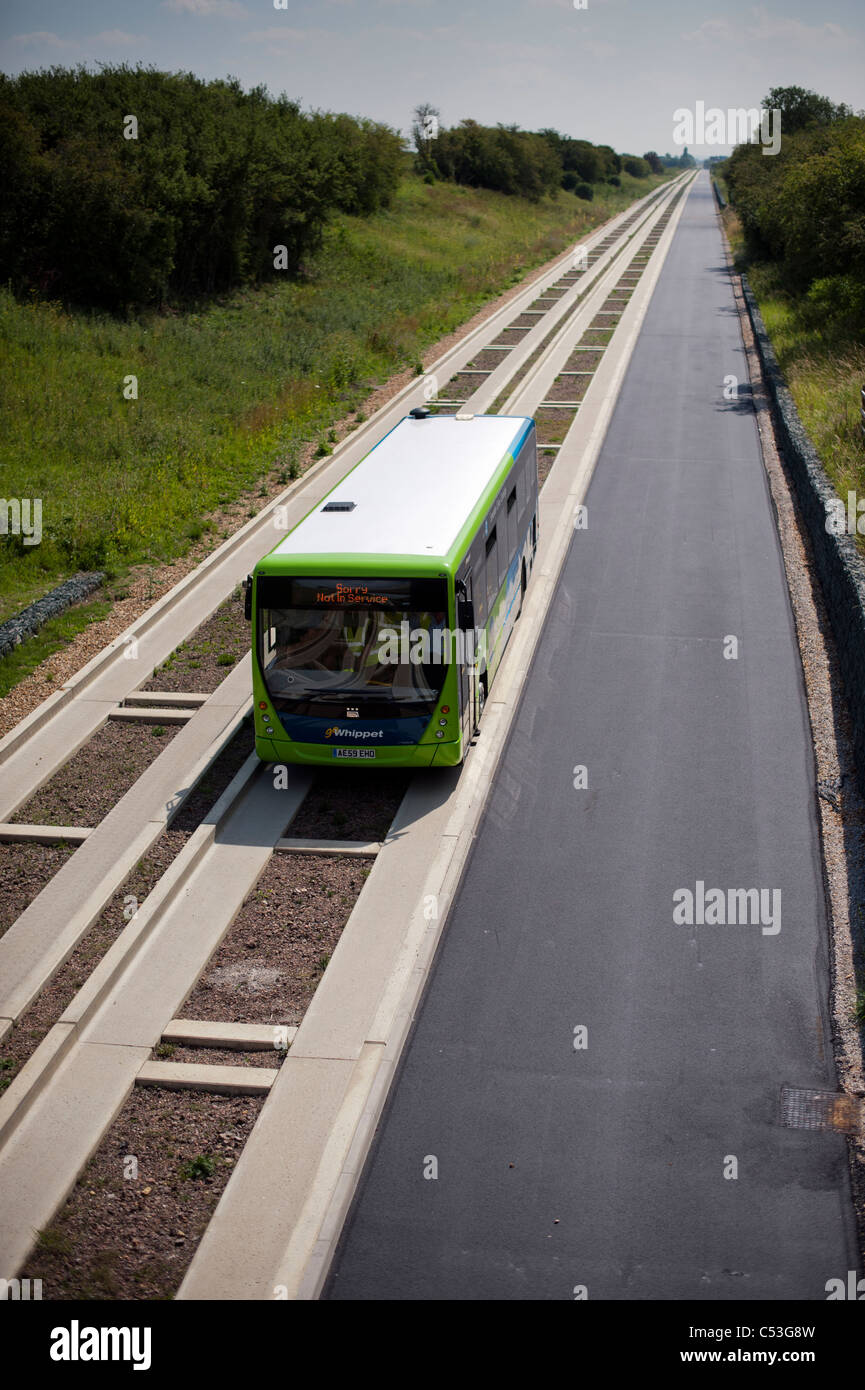 Guided bus on new guided busway running from Cambridge to St Ives ...