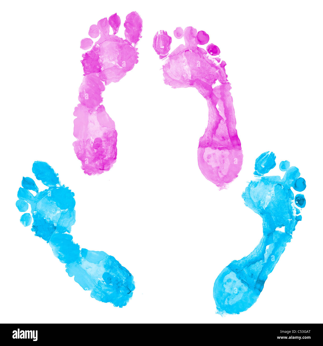 Two pairs of footprints - women's and men's Stock Photo - Alamy