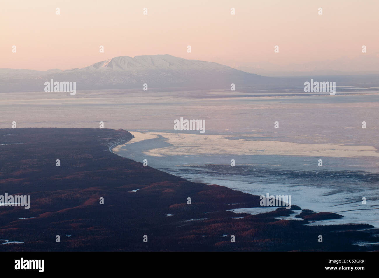 Aerial view of Cook Inlet and Mt. Susitna from the Kenai National ...