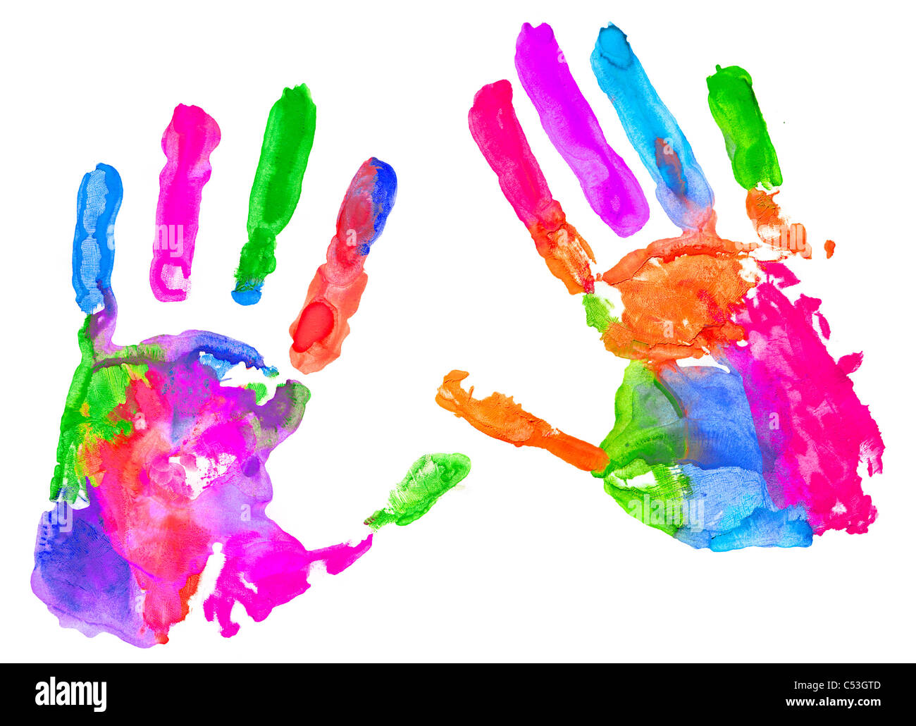 Multicolored hand print on white background Stock Photo - Alamy