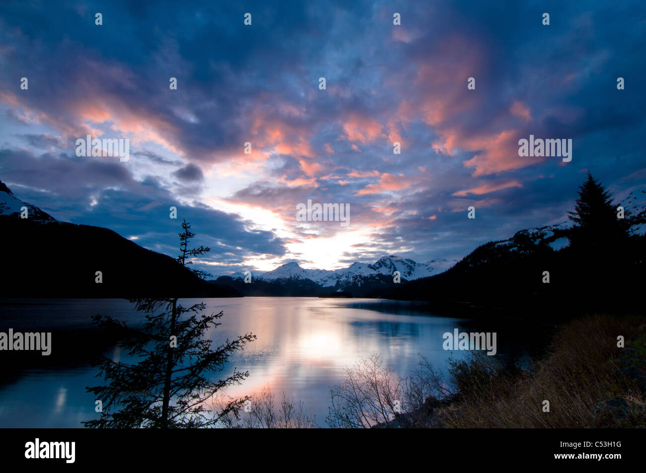 Scenic of Eyak Lake in Cordova at sunrise, Southcentral Alaska, Spring ...