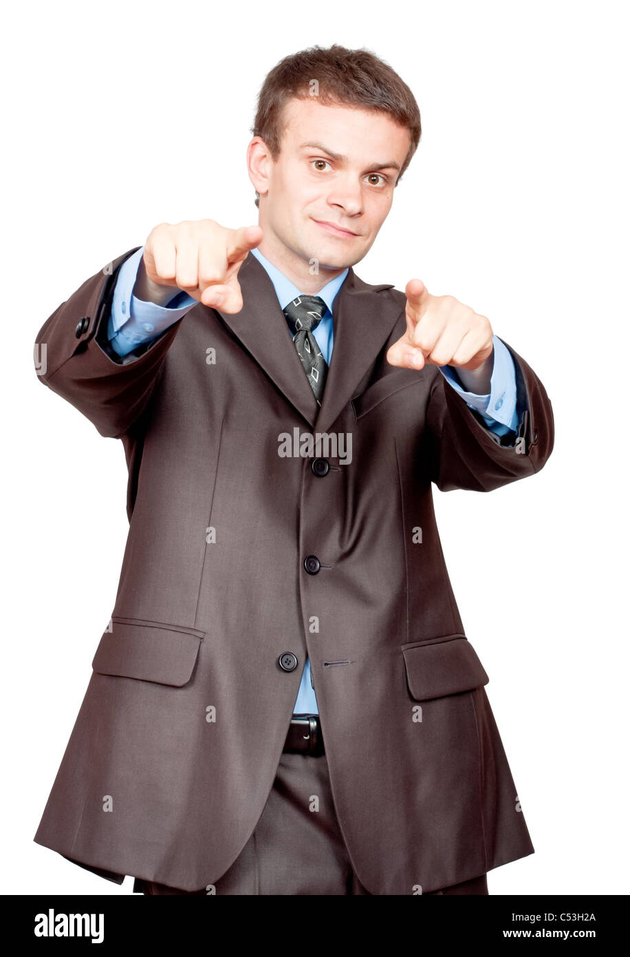 Caucasian white businessman pointing fingers at viewer Stock Photo - Alamy
