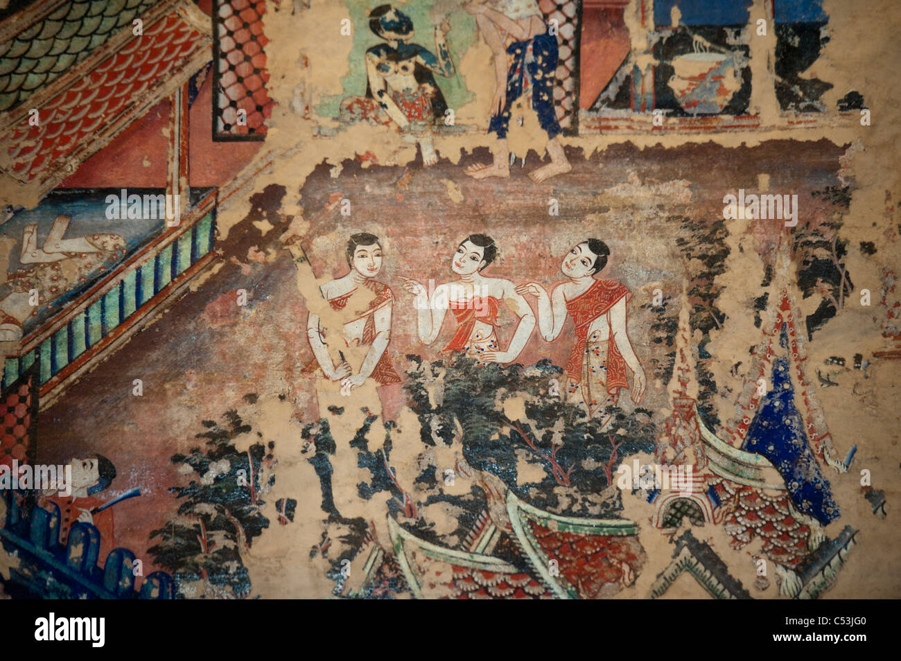 Mural on the wall of Wat Phra Singh, Chiang Mai, Thailand Stock Photo ...