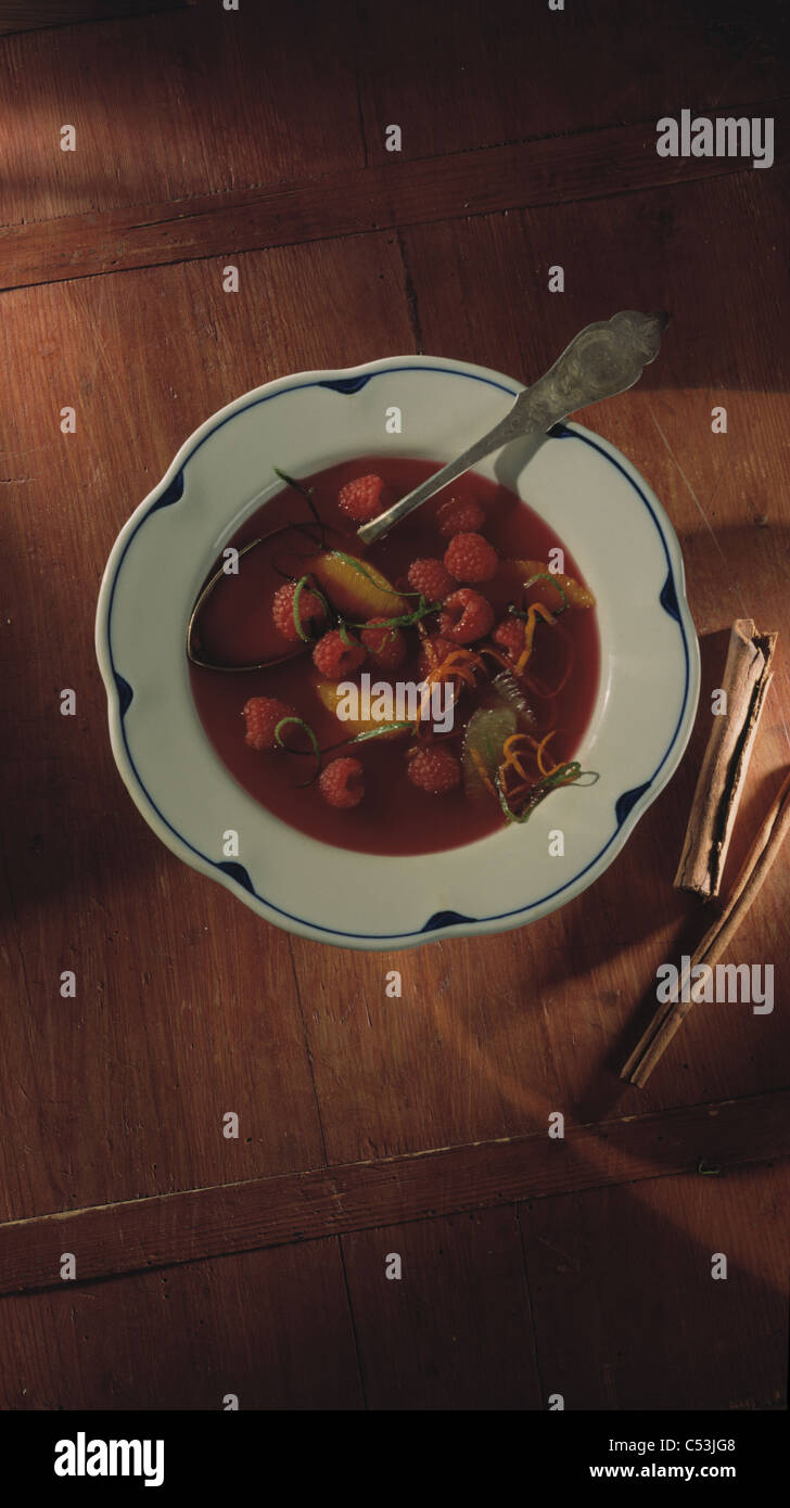 Chilled raspberry soup with oranges Stock Photo - Alamy