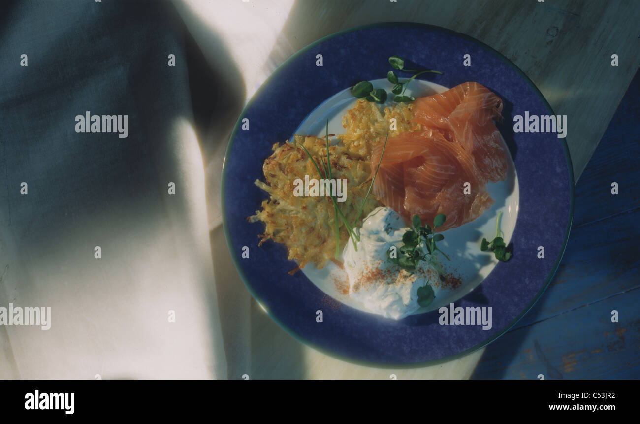 Turnip cabbage hash browns with watercress - curd and smoked salmon ...