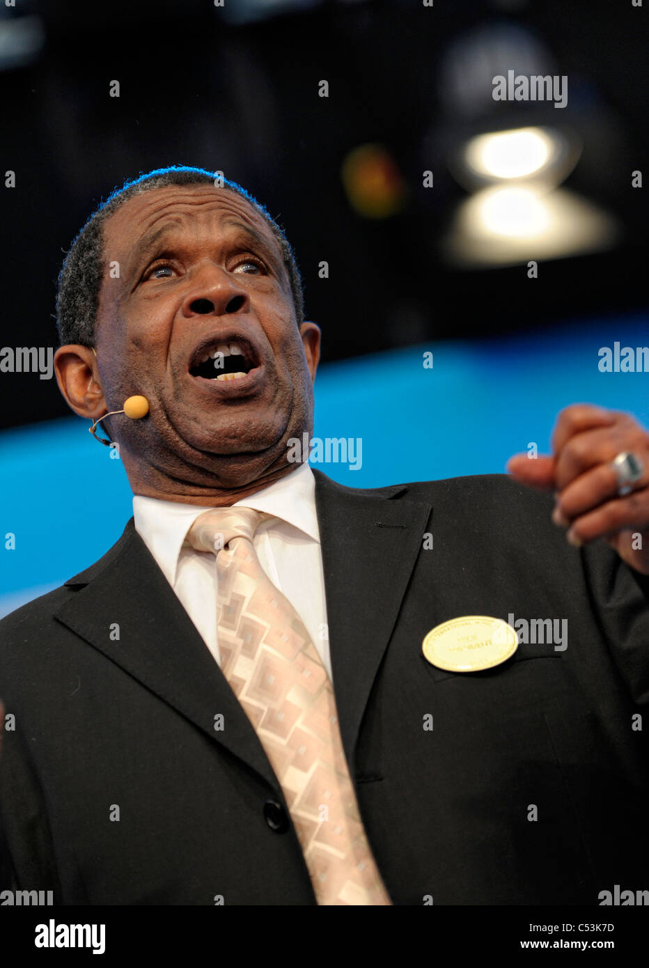 Alex Pascall MBE, founder of the Notting Hill Carnival, performs at the 2011 Llangollen ...