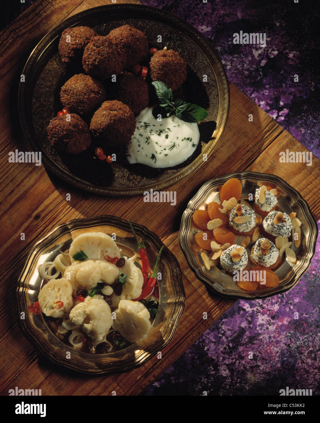 Tableau: Falafel / apricot - cheese balls (Labneh Makbus) / inlaid ...