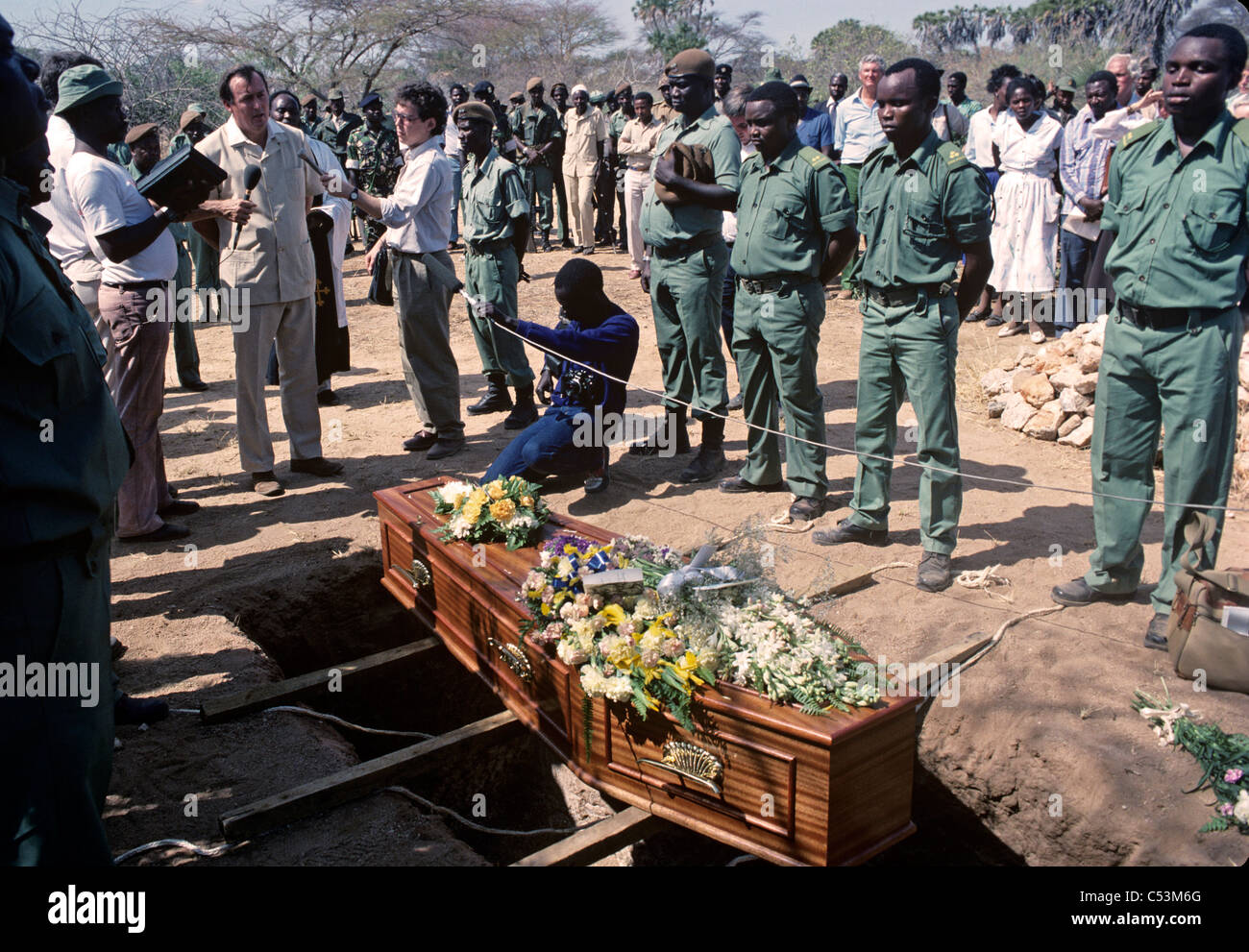 Dr Richard Leakey making an address at the funeral of George Adamson in ...