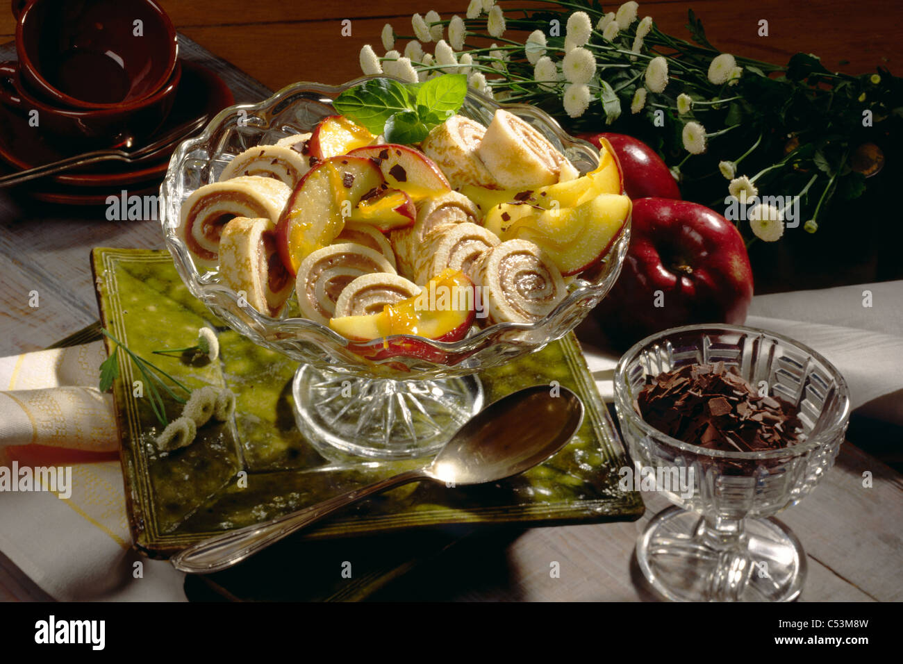 Rolled pancakes with vanilla - nougat - filling Stock Photo - Alamy