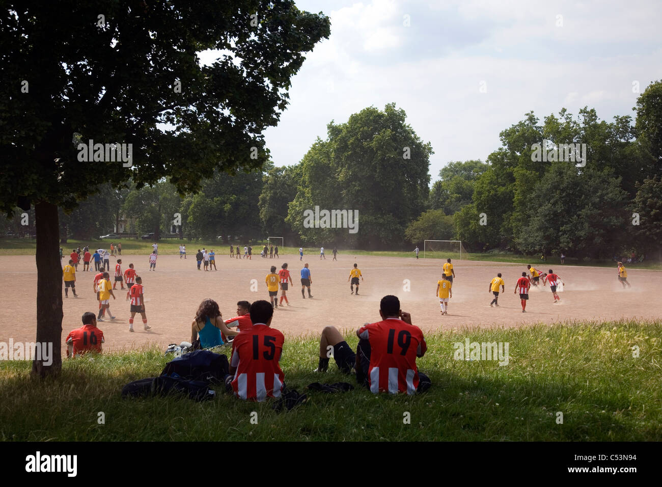 Football game on Clapham Common - London UK Stock Photo - Alamy