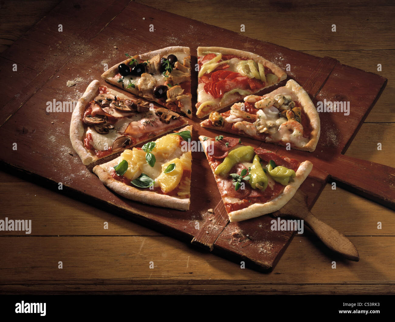 Pizza with six different toppings Stock Photo - Alamy