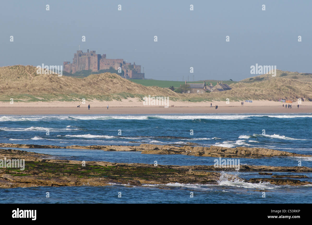 Bamburgh Castle on the Northumberland coastline photographed from ...